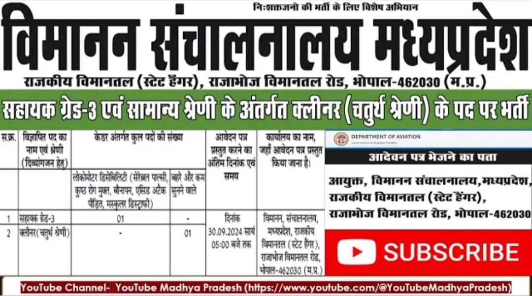 MP Govt Jobs 2024,MP Aviation Vacancy मध्य प्रदेश कलेक्टर ऑफिस में आई ...